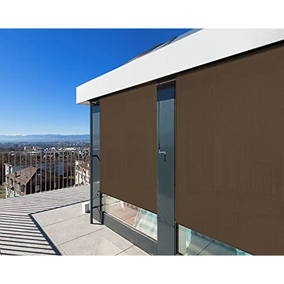 Osimlead Cordless Outdoor Roller Shade Patio Roll Up Shade Blinds for Deck Porch Balcony Backyard (8' W X 6' L, Mocha)