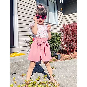 oklady Toddler Girl Clothes Ruffle Floral Embroidery Shirt and Shorts Set (Pink-A, 3-4 T)