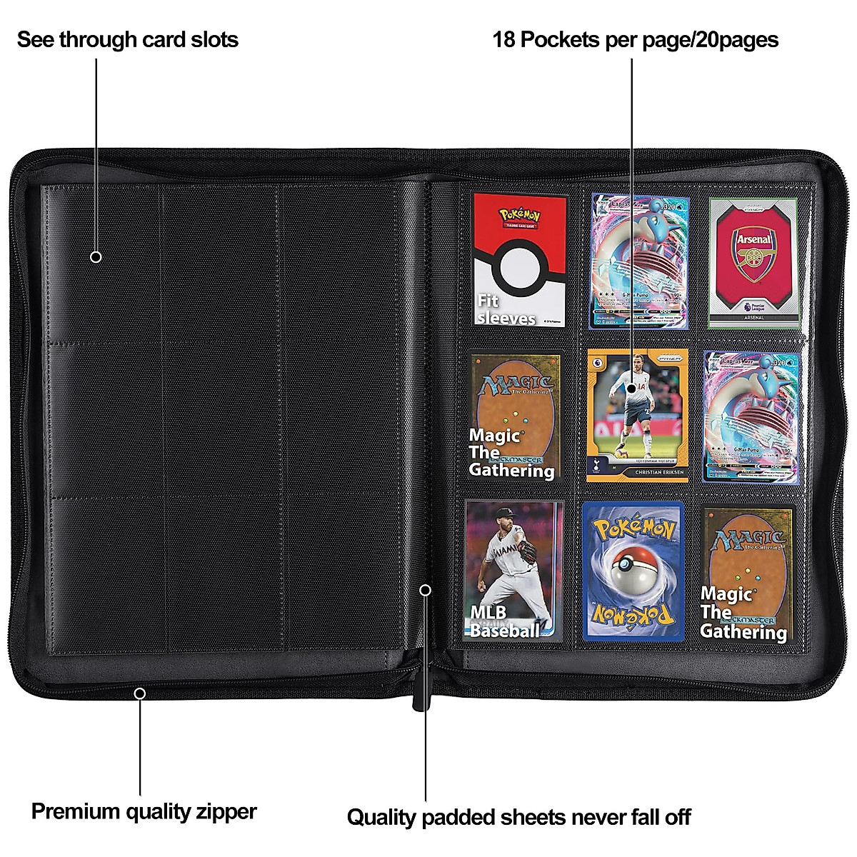 HerriaT Trading Card Binder, 9 Pocket PU Cover Card Collection Binder for 360 Cards, Premium Card Book, Sturdy Card Holder Folders, Card Album for YuGiOh, MTG, TCG, Game Cards & Sports Cards