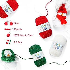 LIHAO 3 Skeins Yarn for Knitting Christmas Themed Yarn for DIY Xmas Crochet Crafts - 100% Acrylic, 50g