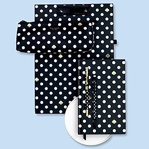 Kate Spade New York Pen and Pencil Case with School Supplies, Zip Pouch Includes 2 Pencils, Sharpener, Eraser, and Ruler, Polka Dots (Black/White)