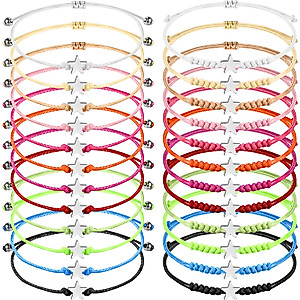 Geelin 24 Pieces Wish Bracelets Bulk Adjustable Star Heart Snowman Shaped Friendship Bracelet for Women Girls Friends Family Members(Star)