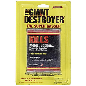 The Giant Destroyer (GAS KILLER) (12/4PK TOTAL) 48 kills Moles, Gophers, Woodchucks, Norway Rats, Skunks, Ground Squirrels in their Holes, Tunnels, Burrows. NO dealing w/ dead pest, better than traps