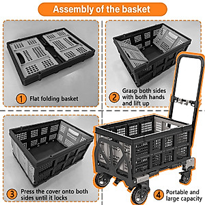 2-in-1 Folding Hand Truck with Folding Basket, 330LBS Capacity Heavy Duty Dolly with Retractable Handle, 4 Wheels and 2 Wheels Convertible Dolly Cart, Utility Luggage Cart with 2 Elastic Ropes