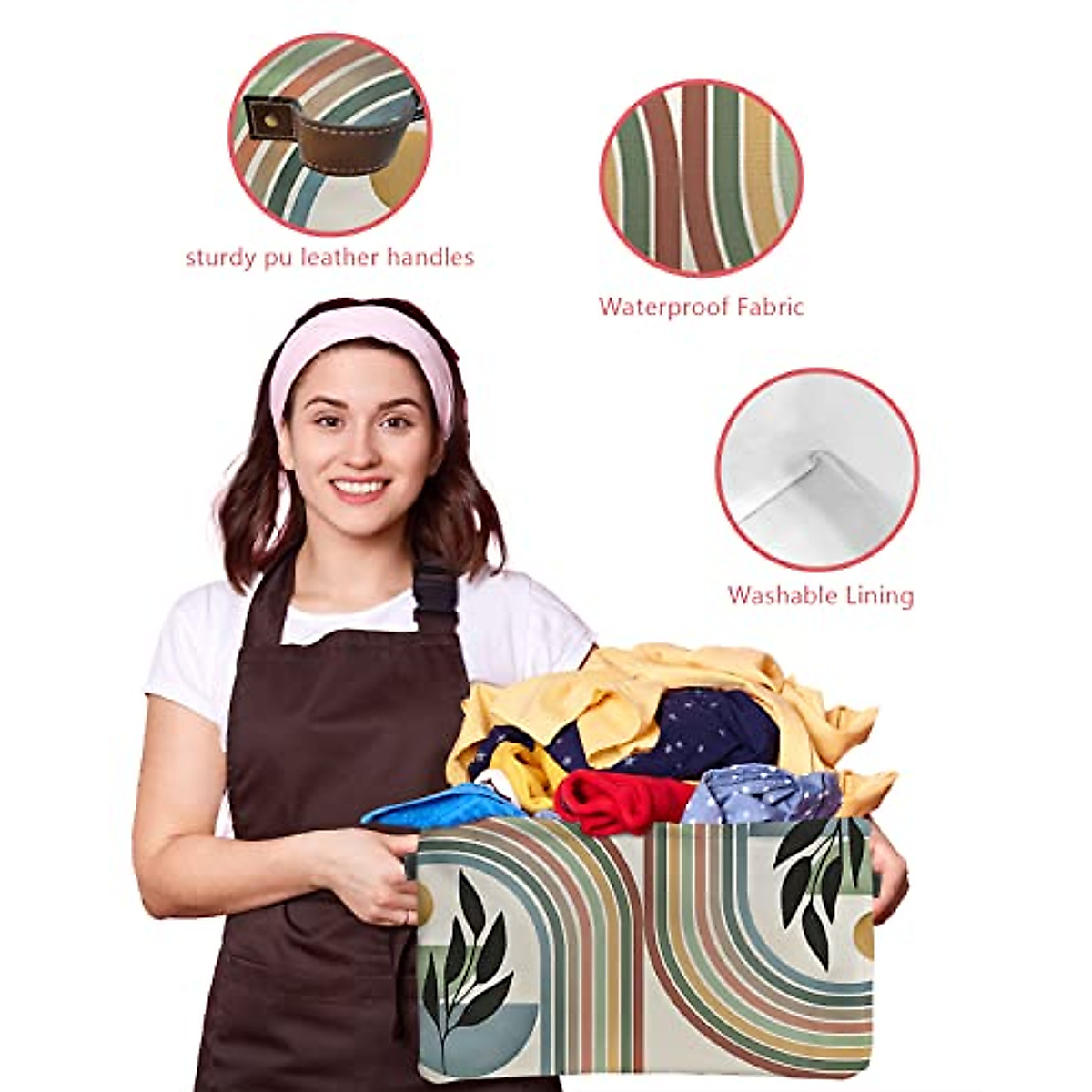 Storage Bins Cubes Waterproof Cloth Storage Basket, Abstract Boho Foldable Storage Bags for Shelf Closet Clothes Storage Organizers with Handles Nordic Rainbow Abstract Floral Geometry 2PCS