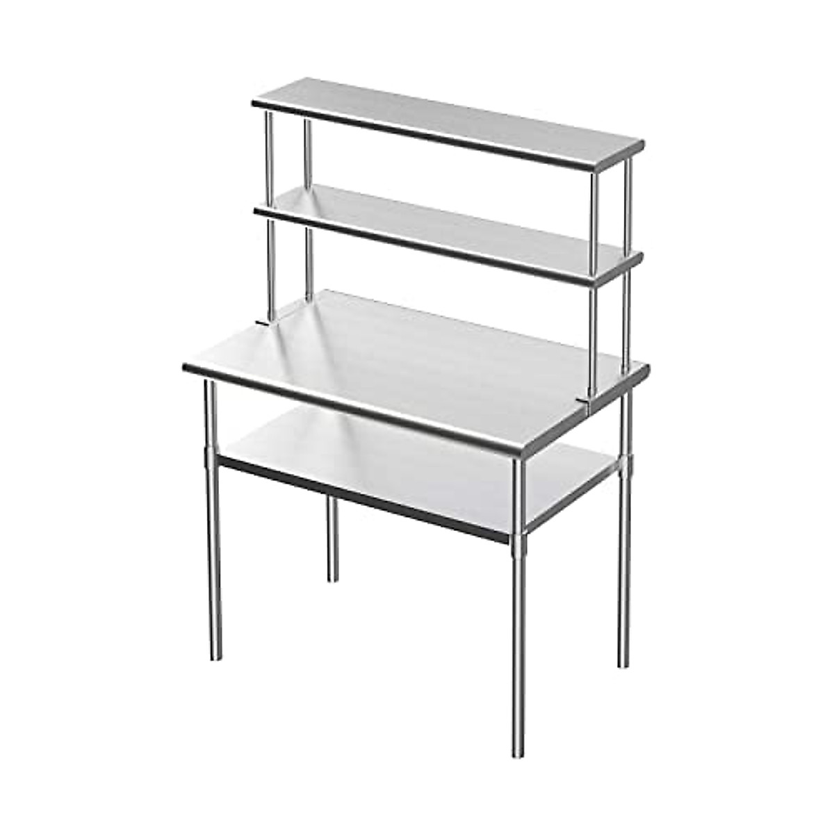 Hally Stainless Steel Table with Double Overshelf for Prep & Work 30 x 48 Inches, NSF Commercial Heavy Duty Table with Undershelf for Restaurant, Home and Hotel