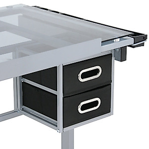 F2C Rolling Drawing Desk Craft Station Art Craft Hobby Drafting Table Desk Glass Top with Drawers