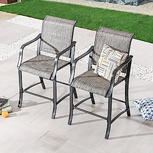 TOP HOME SPACE Outdoor Bar Stool Set of 2,Patio Height Stools & Bar Chairs,All-Weather Patio Chairs for Backyard Lawn Garden,300 LBS Capacity(Grey)