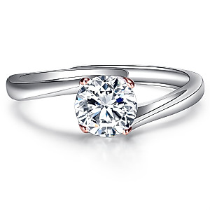 JIANGXIN Adjustable Size 925 Sterling Silver Halo Solitaire Twisted Bypass Engagement Ring for Women