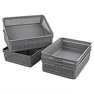 Nicesh A4 Size Plastic Basket, Desktop File Storage Organization Tray, Set of 6 (Grey)