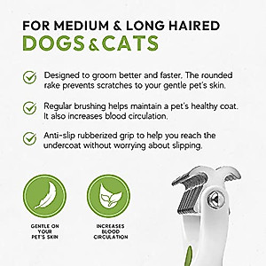 Undercoat Rake for Dogs & Cats - Double Sided Comb for Detangling and Removing Knots - 2 Sided Dematting Tool - Deshedding Brush for Grooming Pets with Long Hair Prone to Matting - Ebook Guide