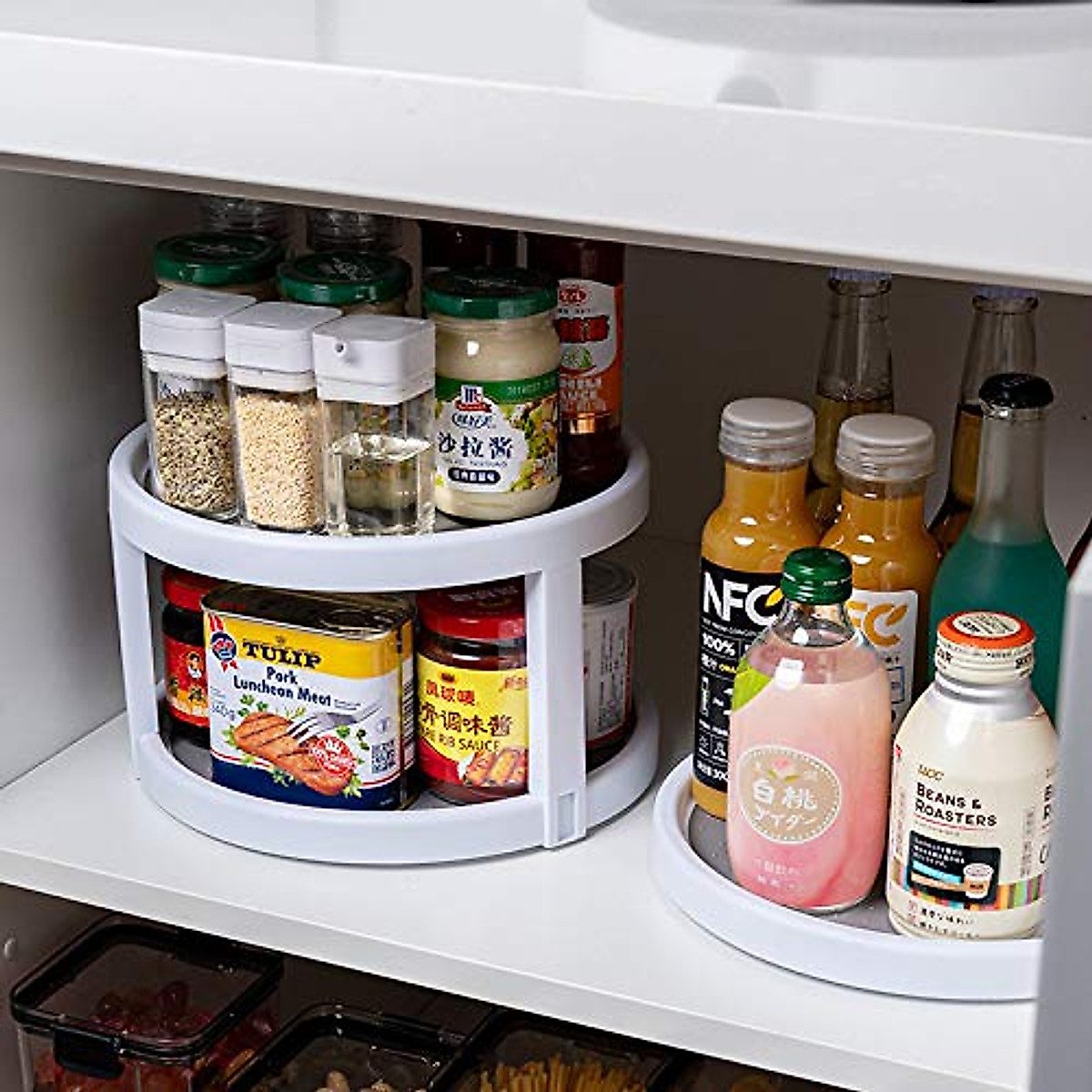 CheeseandU 2 Tier Lazy Susans Turntable - 10 Inch Pantry Cabinet Lazy Susan Storage Turntable Space Saving Rotating Spice Rack for Spices, Condiments, Baking, Bathroom