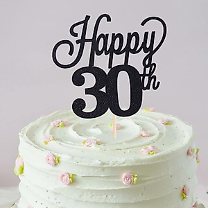 1 Pack Happy 30th Cake Topper Black Glitter Number 30 Thirty Birthday Cake Pick Decorations for Cheers to 30 Years Old 30th Birthday Wedding Anniversary Party Supplies Black