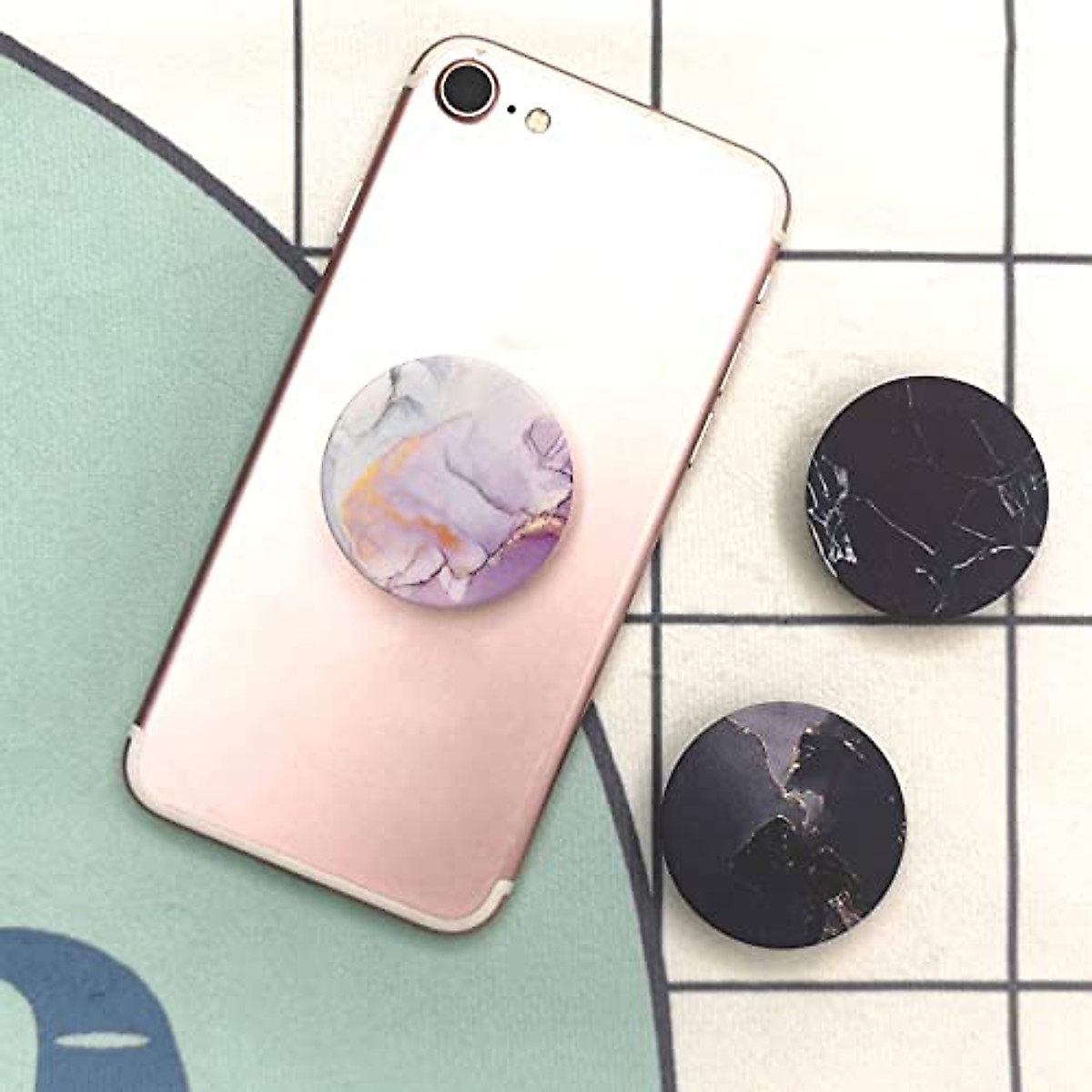 ZSDLHY Phone Stand Compatible with popsocket Phone/Tablets Grips for iPhone Android (3 Pack) - Purple Rose Black Striped Marble
