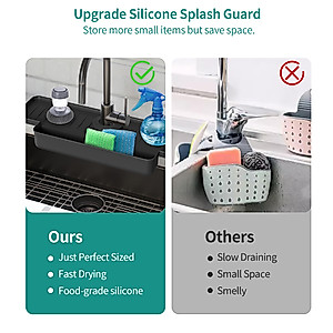 Silicone Faucet Splash Guard Kitchen Sink Splash Guard Upgraded Faucet Water Catcher Tray - 15.75” x 5.5''x2” - Sink Sponge Holder for Kitchen, Bathroom(Black)