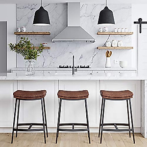 Nathan James 22202 Arlo Modern Backless Upholstered Kitchen Counter Bar Stool with Double-Layered Saddle Seat and Metal Base, Brown/Matte Black