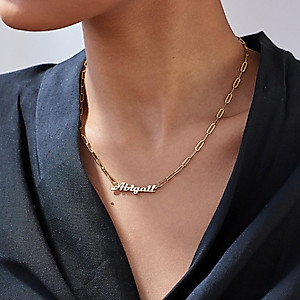 Oak&Luna Custom Link Chain Name Necklace with Diamond in Silver 925 18k Gold Plating - Personalized Dainty Woman Birthday Jewelry Gift for Her (18k Gold Vermeil)