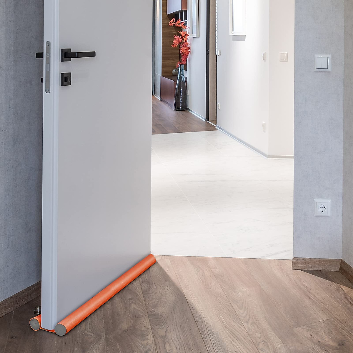 2PCS Under Door Draft Stopper,Twin Door Draft Blocker Weather Stripping Noise Cold Air Blocker Window,Washable,Dust Proof,Removable,Adjustable Door Sweeps 38"(Orange)