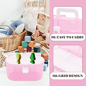 YARNOW Clear Double Layer Plastic Storage Box, 6. 9 x 4. 9 Inch Portable Handled Storage Case, Multipurpose Organizer with Removable Tray for Stationery Art Craft (Pink)