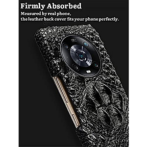 qichenlu 3D Crocodile Head Pattern Saddle Brown Genuine Leather Case Designed for HONOR Magic4 Pro, Business Alligator Texture Real Cowhide Hard Back Cover Shell with Soft Microfiber Lining