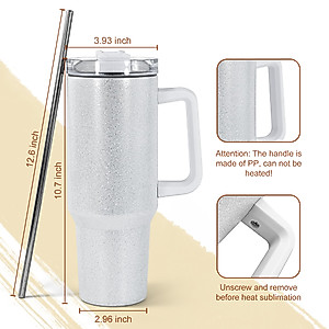 AGH 4 Pack 40 oz Sublimation Glitter White Tumbler with Stainless Steel Straw and Lid, Insulated Double Wall Vacuum Reusable Cups with handle