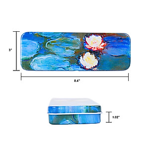 DAHO Tin Pencil Box with World Famous Arts for School, Office, Home, Makeup Storage (Les Nymphéas)
