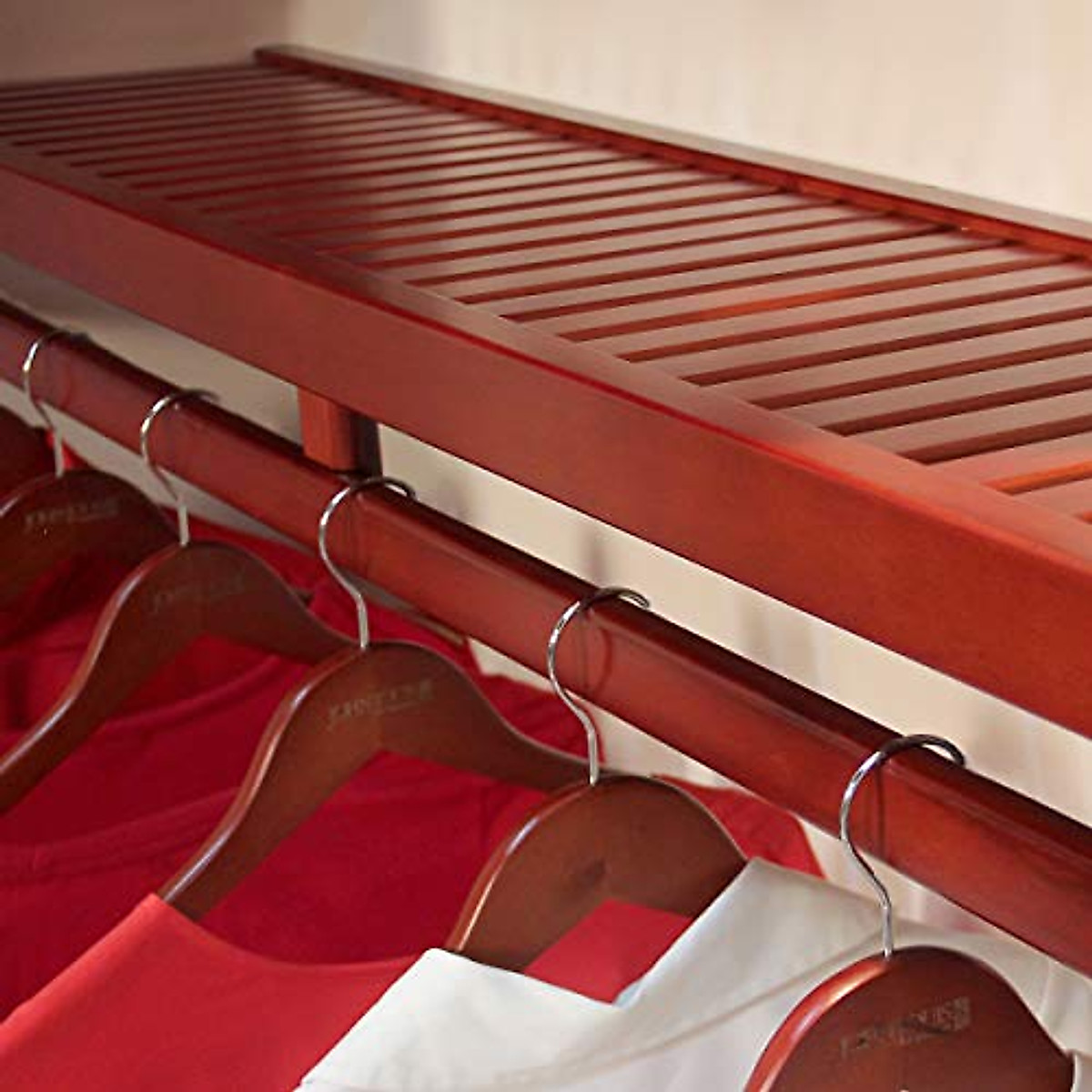 John Louis Home 12 in. Deep Solid Wood Simplicity Closet Organizer, Red Mahogany Finish