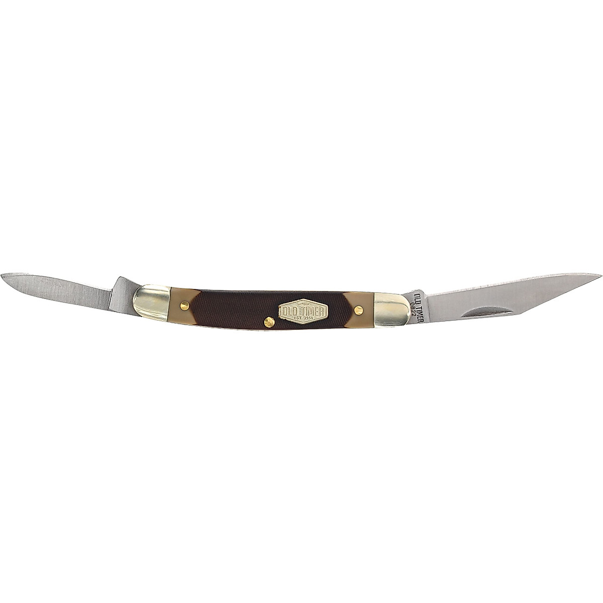 Old Timer 104OTCP Small Canoe 4.7in Stainless Steel Traditional Folding Pocket Knife with Clip Point and Drop Point Blades, Sawcut Handle, and Convenient Size for EDC, Camping, Hunting, One Size,Black