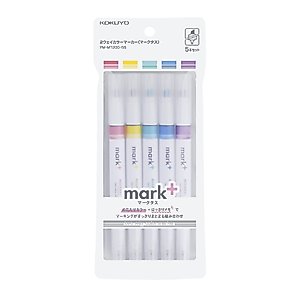 KOKUYO Mark+ Two Way Color Marker, 5-Pack(Pink, Blue, Green, Purple, and Yellow) PM-MT200-5S