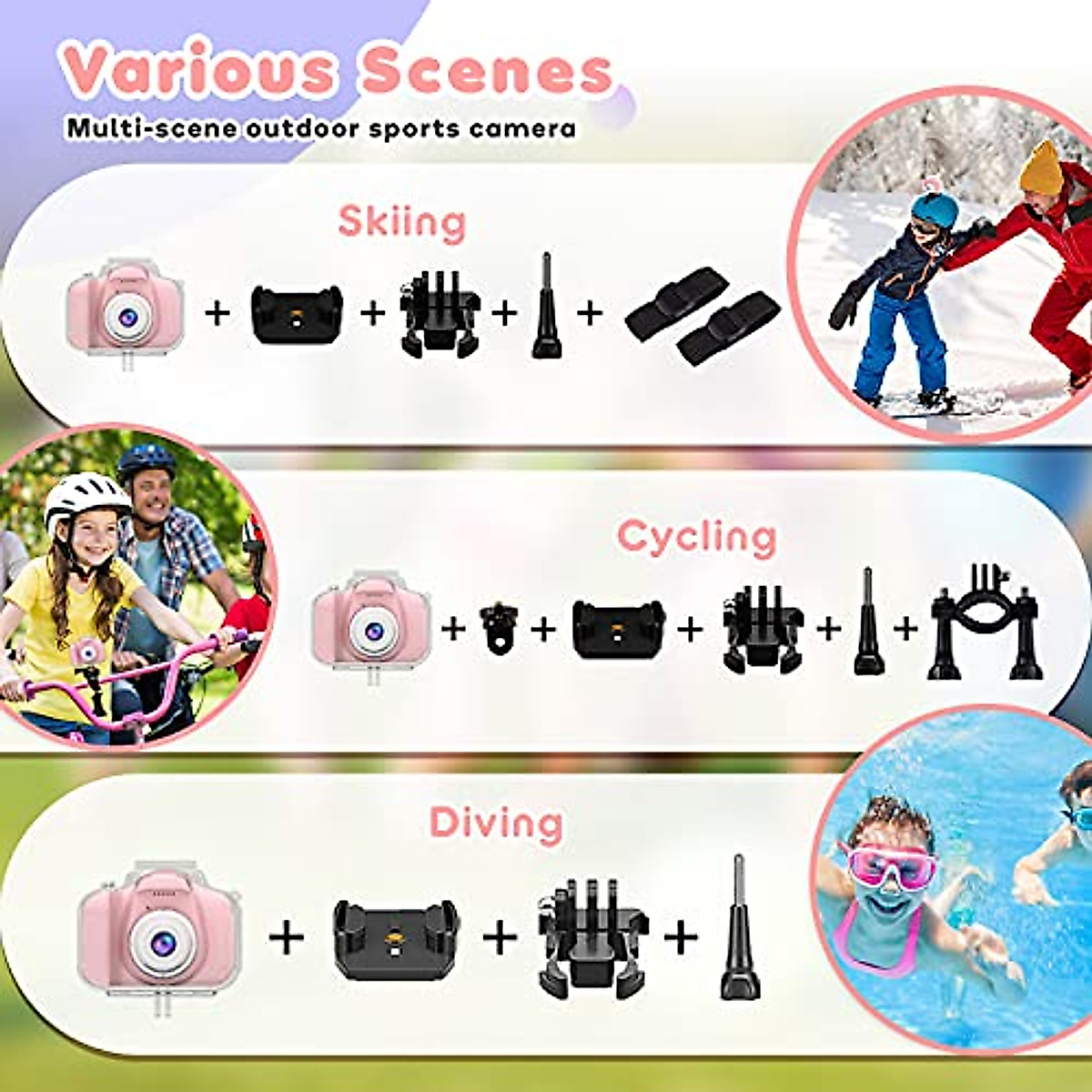 Gifts for 6 7 8 9 10 Year Old Girls Yoophane Kids Waterproof Camera Christmas Birthday Gifts Toddler Action Camera Toys for Girls Age 3-12 Underwater Video Recorder with 32GB SD Card (Pink)