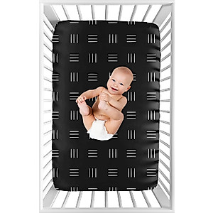 Sweet Jojo Designs Black and White Boho Mudcloth Boy Girl Fitted Mini Crib Sheet Baby Nursery Portable Crib Pack and Play Bohemian Woodland Tribal Southwest Geometric Mud Cloth Hatch Triple Line