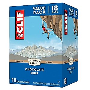 CLIF BAR - Chocolate Chip - Made with Organic Oats - 10g Protein - Non-GMO - Plant Based - Energy Bars - 2.4 oz. (18 Pack)