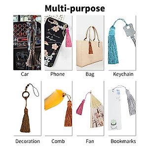 HedongHexi 8 Pack Tassel 24cm/ 9.5 Inch Key Tassel with Loops, Handmade Twisted Tassel Craft, DIY Accessories for Home Decoration (Flaxen,8P)