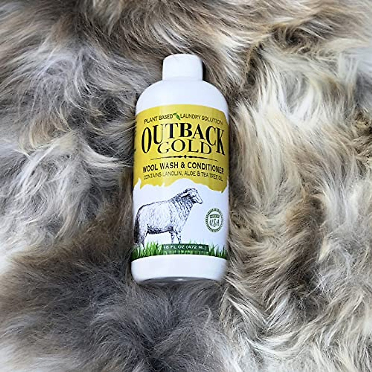 Outback Gold Wool Wash, 16 oz, Original Scent, Plant Based Laundry Detergent for Delicates, Sheepskin, Silk, Baby Items, Mild Liquid Soap with Lanolin