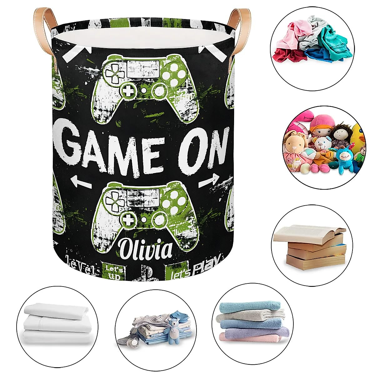 Personalized Laundry Hamper Collapsible Laundry Basket Storage Basket with Handles for Laundry, Bathroom College Dorm Game On