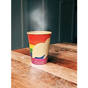 100% Compostable Disposable Coffee Cups with Lids [12oz 80 Pack, Rainbow Pride Edition] Made from Unbleached Bamboo Fiber, Compostable Lids, To Go Coffee Cups with Lids by Earth's Natural Alternative