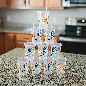 The First Years Bluey Take & Toss Toddler Straw Cups - Spill Proof Toddler Sippy Cups with Snap On Lids and Straws - Bluey Gifts and Bluey Party Supplies - 10 Oz - 10 Count