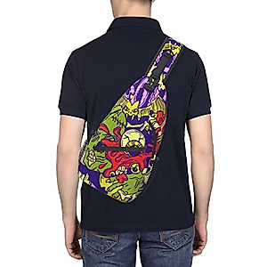 Mens Fashion Gym Bags Anti-Theft Halloween Pattern With Horror Elements Zombie Skull Colorful Crossbody Shoulder Backpack with Zipper, Multipurpose Sling ​Backpack for Cycling Traveling Hiking