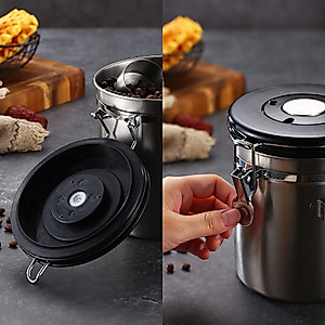 SUNWUKIN Coffee Canister, Airtight Stainless Steel Kitchen Food Storage Container with Date Tracker and Scoop for Beans, Grounds, Sugar, Tea, Flour, Cereal, Stainless Steel 22OZ