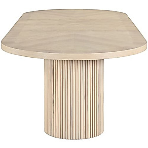 Meridian Furniture 725Oak-T Belinda Collection Mid-Century Modern Solid Wood White Oak Veneer Dining Table, Oval Design, Fluted Bases, 2 Leaves Included, 90"/106.5"/123" W x 47.5" D x 31" H, White
