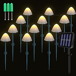 PChero Solar Mushroom Lights Outdoor Waterproof, 12 LED 8 Lighting Modes Mini Mushroom Fairy String Lights for Garden Yard Landscape Patio Lawn Pathway Wedding Party Christmas Decor (Warm White)