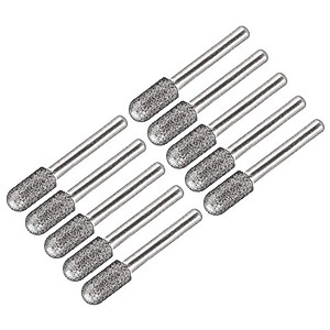 uxcell Diamond Burrs Bits Grinding Drill Carving Rotary Tool for Glass Stone Ceramic 150 Grit 1/4" Shank 10mm Cylinder Ball Nose 10 Pcs