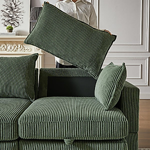 Antetek Modular Sectional Sofa Couches for Living Room, U Shaped Sleeper Sofa Bed with Storage Ottoman, Modern 6-seat Corduroy Convertible Couch with Chaise for Bedroom, Green