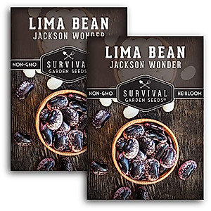 Survival Garden Seeds - Jackson Wonder Lima Seed for Planting - 2 Packs with Instructions to Plant and Grow Purple Speckled Butter Beans in Your Home Vegetable Garden - Non-GMO Heirloom Variety