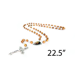 Our Lady of Perpetual Help, Wooden Catholic Rosary Necklace from Israel, Olive Wood Rosary Beads with Icon Portrait & Crucifix Cross Pendant, Confirmation & Communion Rosaries for Men & Women