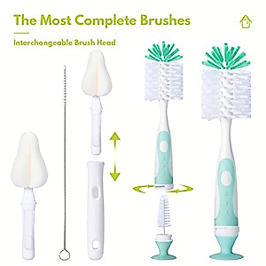 CAREBABYMORE Baby Bottle Brush Set with Nipple Cleaner and Suction, 10.2" Cleaning Brush and 6.5" Sponge Bottle Brush with A Replacement Brush Head and Two 6.7" Straw Brushes, Pack of 5 (Pink)