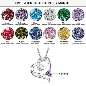 GLAMCARAT Engraved mothers Necklace with 2 Birthstone 2 Names sterling silver Heart shaped pendant Mother Daughter grandma Promise Necklace for Her personalized jewelry for women