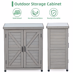 Potting Bench with Storage Cabinet and Metal Table Top for Outdoor Patio, Garden Furniture Wood Workstation