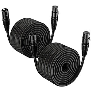 NUOSIYA XLR Cable 100 Ft 2 Packs,Microphone Cables,Premium Balanced Microphone Mic Speaker Cable with 3-Pin XLR Male to Female DMX Cable,Black