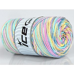 250 gr ICE YARNS Macrame Cotton Print (80% Cotton) Yarn Yellow Light Grey Pink Blue Mint Green